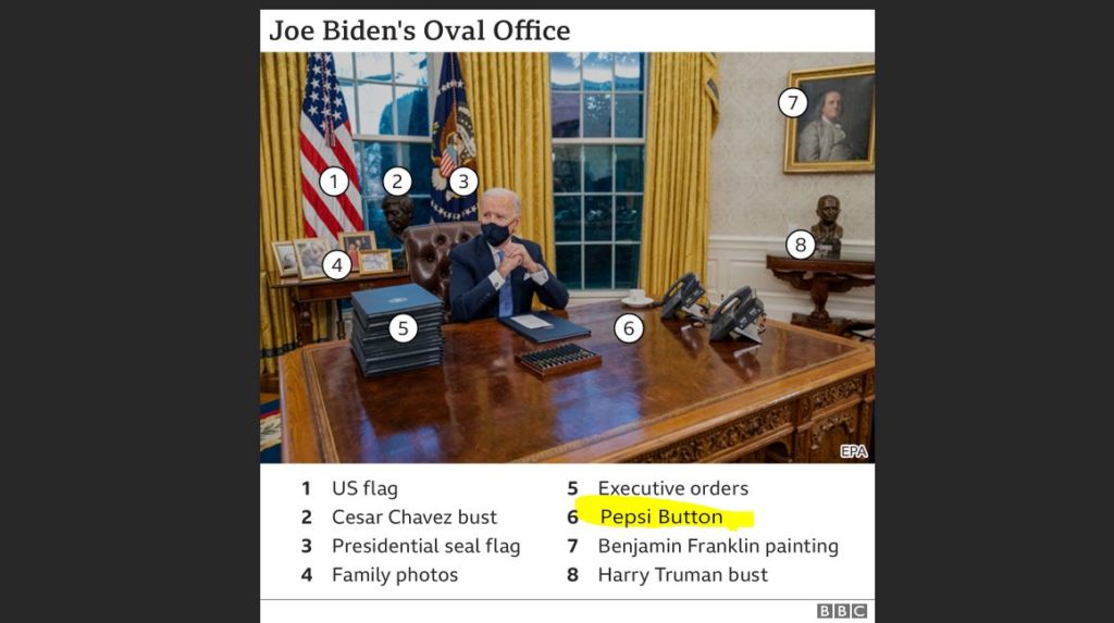 Brève: Joe Biden a retiré le bouton Coca Light pour un bouton Pepsi